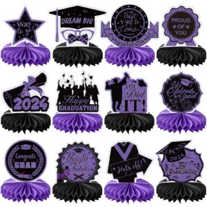 12pcs graduation decorations class of 2024, congrats grad table centerpieces graduation honeycomb centerpieces grad party centerpieces 2024 graduation decorations for party, purple