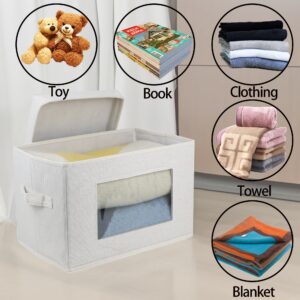 3 Pcs Collapsible Storage Bins with Lids Fabric Foldable Storage Bin - White & Light Gray Cube Basket Organizer 22 Quart Clothes Blanket Storage Box for Home Office Bedroom Closet Wardrobe