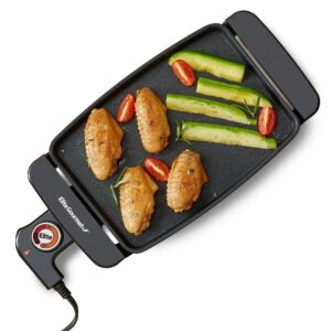 elite gourmet egr8152 electric 10" x 7" personal compact griddle, cool-touch handles non-stick surface, removable/adjustable thermostat, black