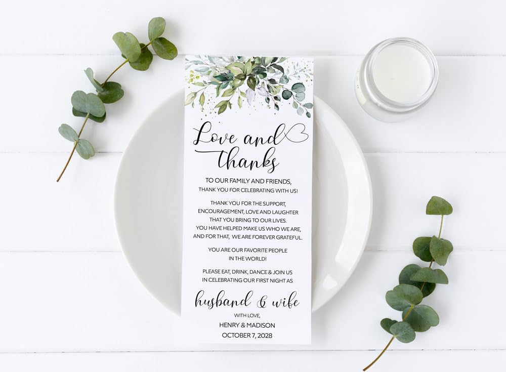 All Ewired Up Wedding Thank You, Printed Personalized, Place Setting, Reception Thank You Card, Wedding Thank You Note, Table Thank You Card, Rehearsal Dinner, Greenery, Eucalyptus