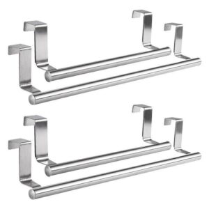 ousyaah 4-piece towel racks for bathroom, kitchen, bedroom and dining room, stainless steel over the door hooks, over door towel rack bar organizer holders for cabinet cupboard doors