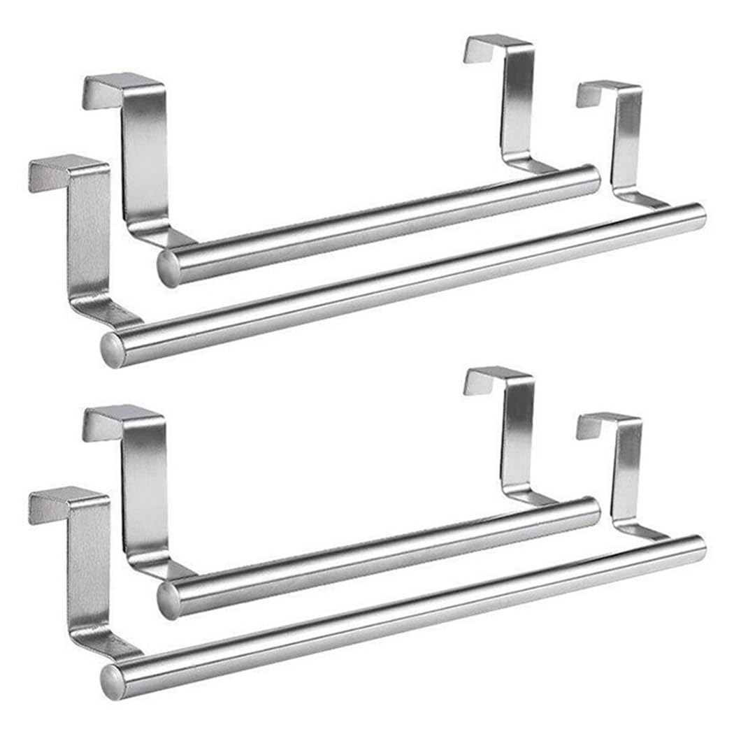 Ousyaah 4-Piece Towel Racks for Bathroom, Kitchen, Bedroom and Dining Room, Stainless Steel Over The Door Hooks, Over Door Towel Rack Bar Organizer Holders for Cabinet Cupboard Doors