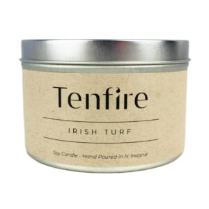 generic irish turf peat container candle. smell of an irish turf fire. nostalgic scent, long burn time. handmade in ireland