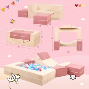 LOAOL Kids Couch Toddler Couch, Modular Kids Play Couch with Recliner, Imaginative Foam Couch Play Set for Creative Boys & Girls, Kids Couch Sofa Indoor, Kids Room Playroom Furniture, Beige & Pink