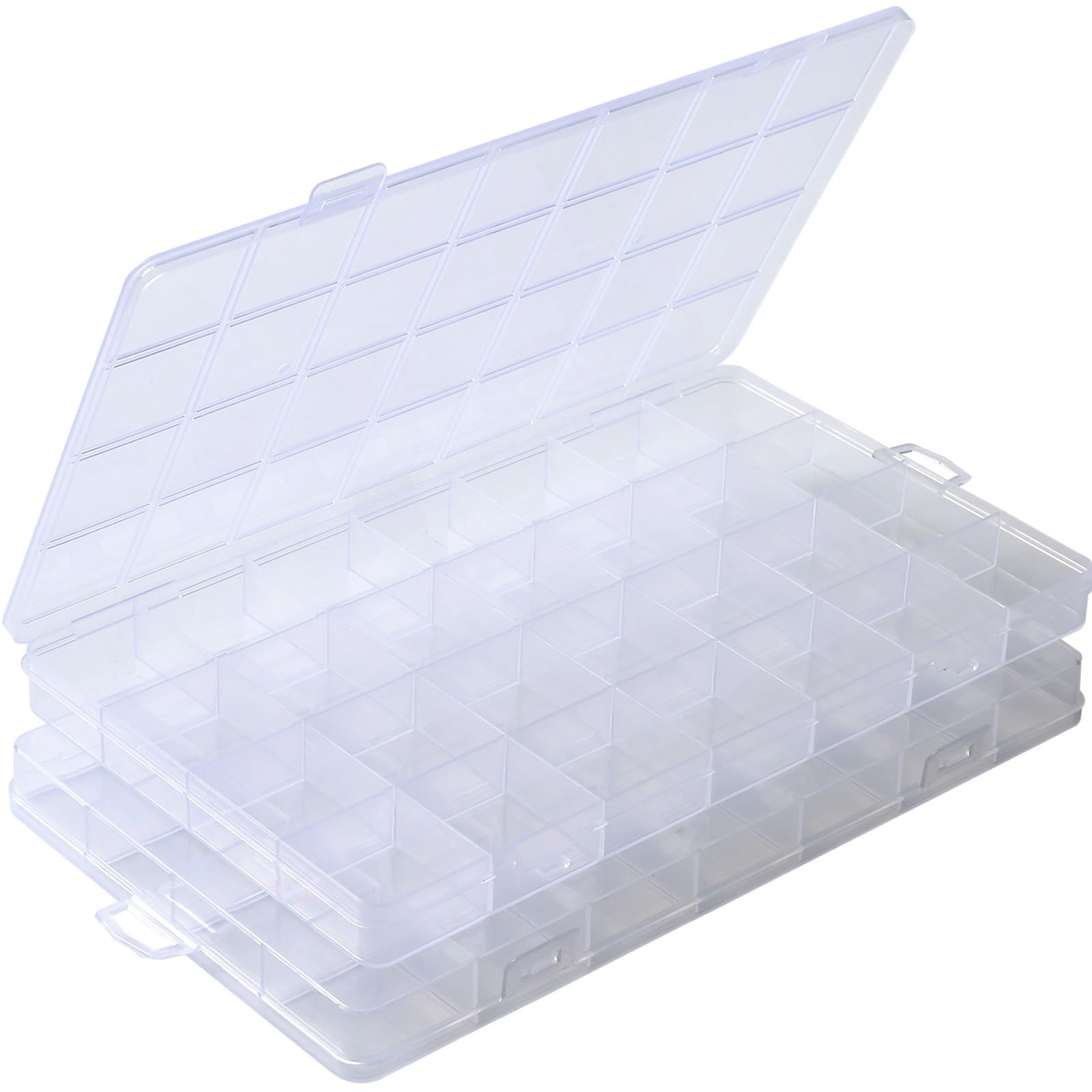 QYING 2Packs 28 Grids Plastic Organizer Box,Clear Beads Organizers Storage Box with Fixed Dividers,Acrylic Organizers Box for Jewelry,Beads,Earrings, Art DIY, Craft