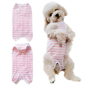 paipeper dog's recovery suit post surgery shirt for puppy, small dog surgical recovery suit for female male dogs, dog onesie protect surgical wound(pink white stripe-s)