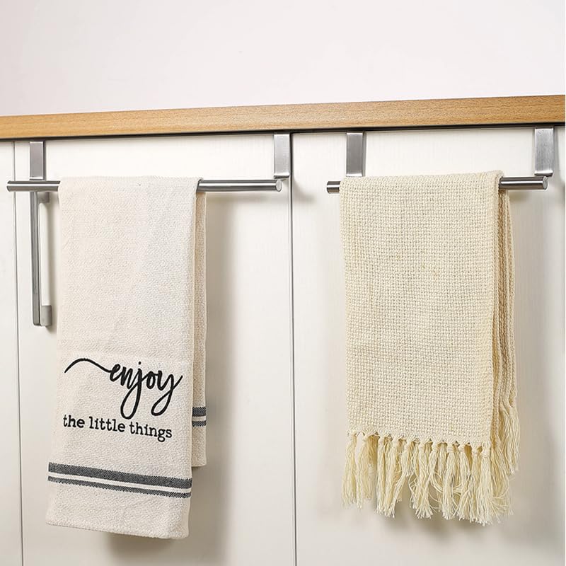 Ousyaah 4-Piece Towel Racks for Bathroom, Kitchen, Bedroom and Dining Room, Stainless Steel Over The Door Hooks, Over Door Towel Rack Bar Organizer Holders for Cabinet Cupboard Doors