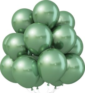 jobkoo metallic green balloons, 12inch chrome dark green balloons 30pcs retro sage olive green metallic party balloons hunter green chrome helium balloon for jungle birthday graduation wedding decor