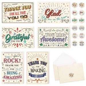 24 employee appreciation cards - thank you cards with envelopes & stickers 6 designs colorful encouragement cards for hand written 4’’ x 6’’ gratitude cards for appreciation recognition team staff