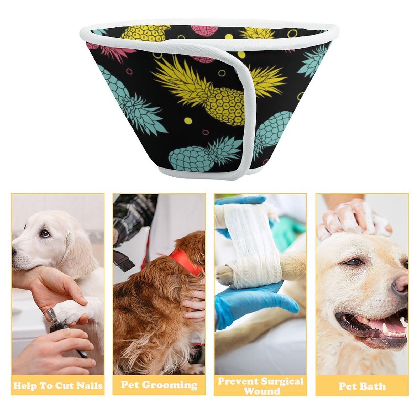 Summer Colorful Tropical Pineapple Soft Dog Cone Collars Protective Adjustable Cat Recovery Collar to Stop Licking S