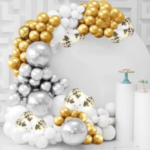 aimtohome gold silver white balloon garland arch kit 120pcs party balloon set with confetti - party balloon decorations for graduations, new years, birthday, baby shower, wedding, bridal shower