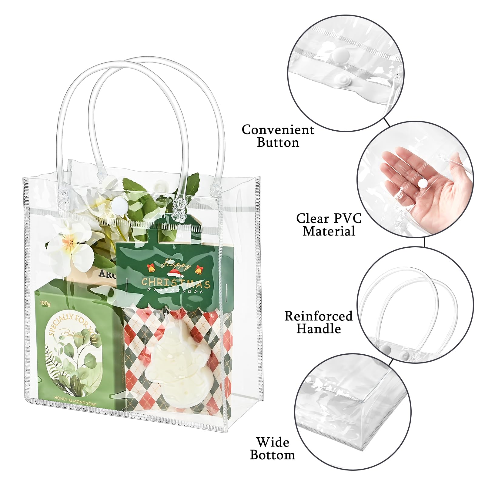 Ohuimrt 30 PCS Clear Plastic Gift Bags with Handles, Reusable Party Favor Bags with Ribbon Transparent Gift Wrap Bags Bulk for Weddings Birthdays, 5.9 x 6.3 x 2.8 Inches