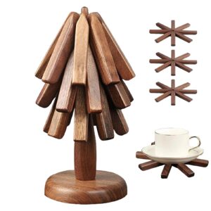 natural wood trivets for hot dishes,foldable wooden tree trivet hot plate mat,set of 3 walnut wood trivet tree hot pads for kitchen,multifunction wooden trivets for hot pots and pans for quartz