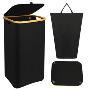 laundry hamper with wheels - large laundry hamper with wheels and removable bag, foldable dirty clothes hamper with handles, waterproof oxford bamboo hamper for bedroom, laundry room, dorm room