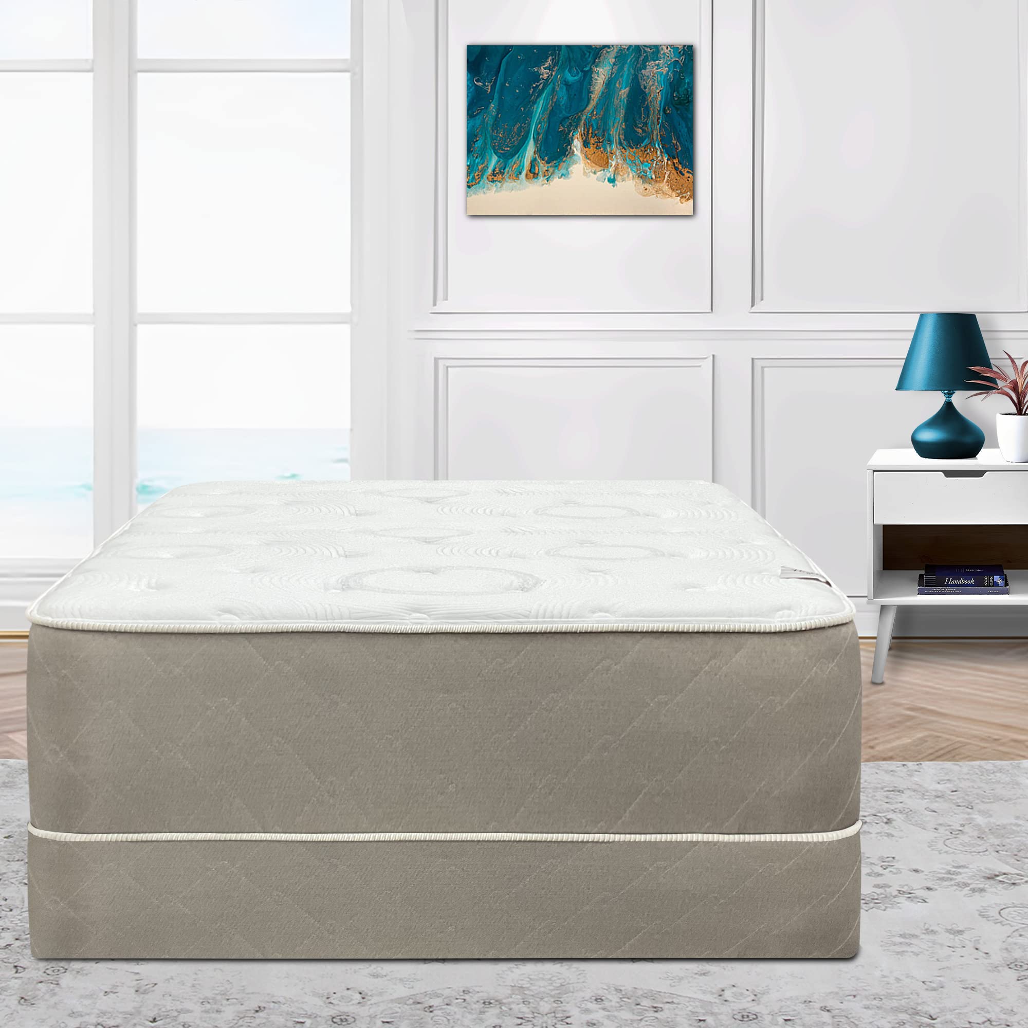 Nutan 14" Hybrid Firm Mattress with Box Spring, Stable and Comfortable Double Sided Bed Mattresses, Provide Equal Level Body Support and Correct Posture, White, Full XL