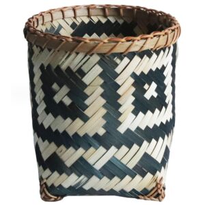 cucufa bamboo woven trash can, round waste paper bin rubbish basket office garbage cans bin rubbish basket plant flower pot for under desk bedroom bathroom home