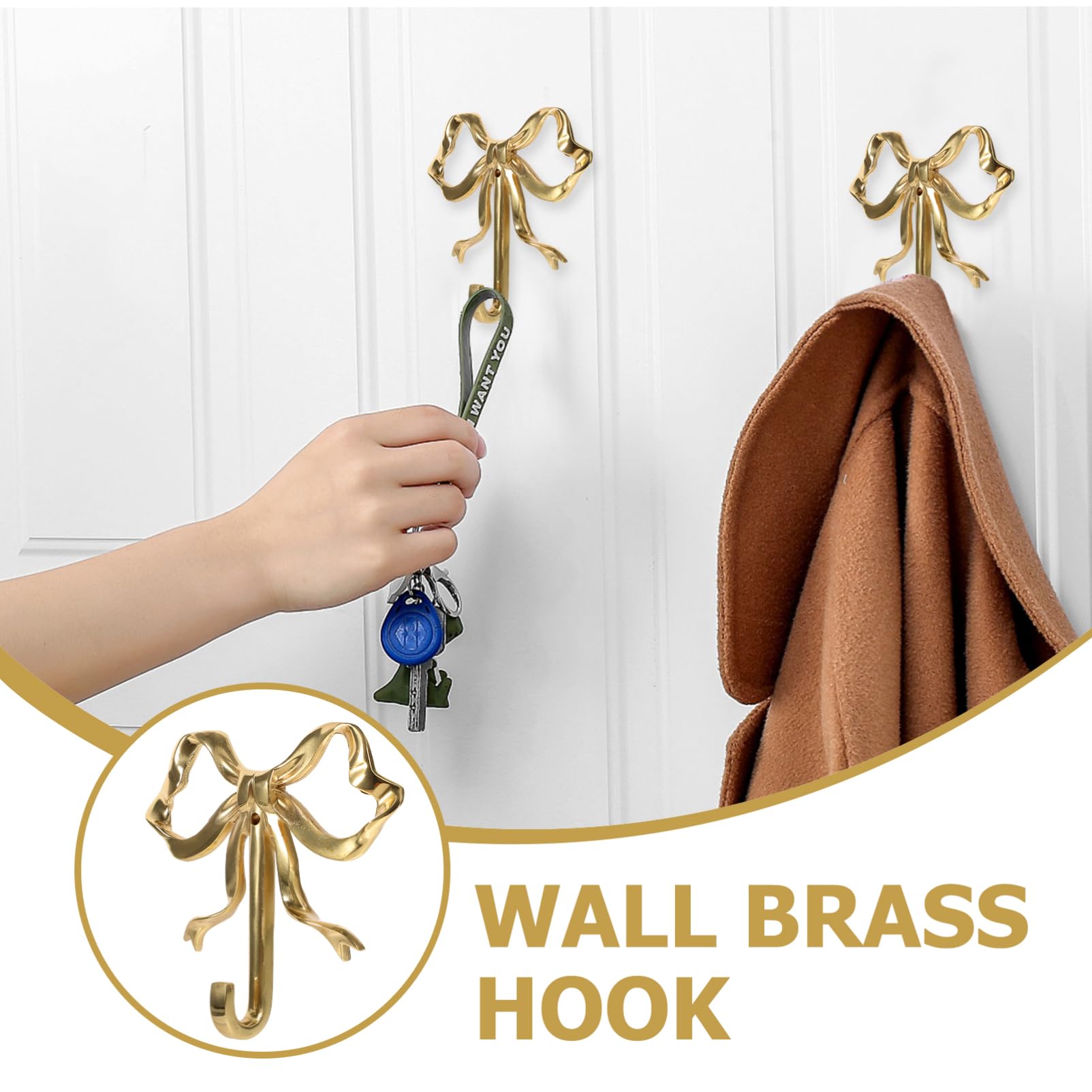 OKUMEYR Home Decorative Bowknot Brass Wall Hook Stylish Hanging Hook for Coats Hats Towels Elegant Multi Purpose Hook for Home Décor Hat Rack for Wall Use