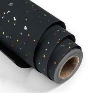 maypluss wrapping paper roll - 17inch x 16.5feet - luxury thick black gold foil flakes marvelous satin texture matte gift wrap paper for graduation, aniversary, halloween day, birthday, christmas