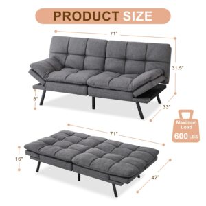 MUUEGM Futon Sofa Bed, Memory Foam Futon, Convertible Futon Couch, Sofa Bed Couch,Modern Loveseat Sofa,Comfy Sleeper Sofa for Compact Space,Apartment, Living Room,Easy Assemble,Grey