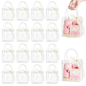 ohuimrt 30 pcs clear plastic gift bags with handles, reusable party favor bags with ribbon transparent gift wrap bags bulk for weddings birthdays, 5.9 x 6.3 x 2.8 inches