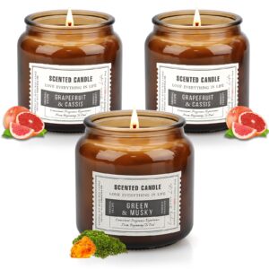 [300h, 46.5oz] candles for home scented, 3 pack large soy scented candles, aromatherapy candles set, glass amber jar candles, candles for men and women