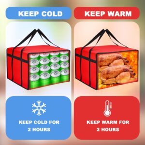 Maxcheck 2 Pcs Insulated Pizza Delivery Bag 20 x 20 x 14 Inch Pizza Warmer Bag Pizza Carrier Reusable Insulated Cooler Bags Winter Insulated Food Delivery Bag for Personal and Professional Use (Red)