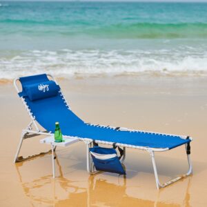 #wejoy folding chaise lounge chair with side table for outdoor 5 positions patio beach lounge chair with pillow & side pocket heavy-duty lawn reclining chair with shoulder strap for sunbathing pool