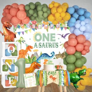 yjdfwaut one a saurus birthday decorations, dinosaur 1st birthday decorations party supplies, dinosaur first birthday balloon garland balloon box, 1st birthday highchair banner photo banner backdrop