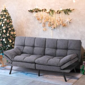 muuegm futon sofa bed, memory foam futon, convertible futon couch, sofa bed couch,modern loveseat sofa,comfy sleeper sofa for compact space,apartment, living room,easy assemble,grey