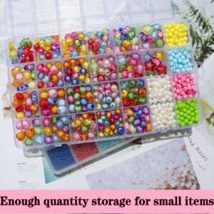 QYING 2Packs 28 Grids Plastic Organizer Box,Clear Beads Organizers Storage Box with Fixed Dividers,Acrylic Organizers Box for Jewelry,Beads,Earrings, Art DIY, Craft