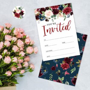 Whaline 25 Sets Flower Invitations with Envelopes Stickers Watercolor Floral Leaves Invitation Cards Blank Invites for Wedding Bridal Baby Shower Birthday Dinner Party, 5 x 7 Inch