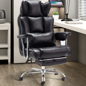 zzw executive office chair 400lbs big and tall gaming chair with foot rest leather office chair with armrests high back office chair with lumbar support, black