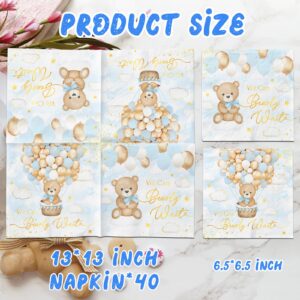 We Can Bearly Wait Baby Shower Napkins, 40Pcs Blue Bear Baby Shower Decorations Napkins, Teddy Bear Favors Napkins Cocktail Dessert Paper Napkin for Kids Gender Reveal Party Supplies