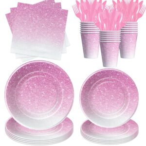 xenorik ombre pink party decorations tableware, gradient pastel pink party supplies, plate, cup, napkin, cutlery, light pink sprinkle wedding birthday anniversary decorations for girl woman | serve 24