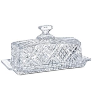 crystal covered butter dish,8inch classic glass 2-piece design butter keeper with lid | butter holder | dishwasher safe