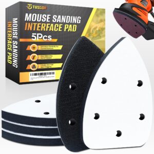 tusgor 5 pack mouse detail sanding interface pad hook and loop - triangle sanding pads with 5 holes foam interface - mouse sander sandpaper backing pad for flexibility & balancing sanding pressure