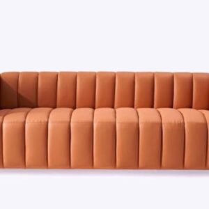 Container Furniture Glam Fabric Upholstered Solid Wood Frame 82.7" Art Deco Sofa for Living Room, Office, Sophisticated 3 Seater Couch, Orange