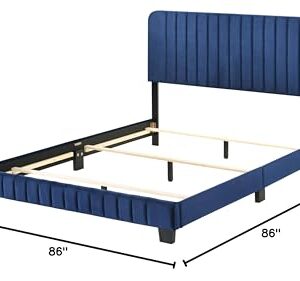 Indulge in Opulence with King Bed in Navy Blue Velvet - Channel Tufted Elegance, Customizable Mattress Support, Effortless Assembly, Versatile Sizing, and Diverse Color Selection!