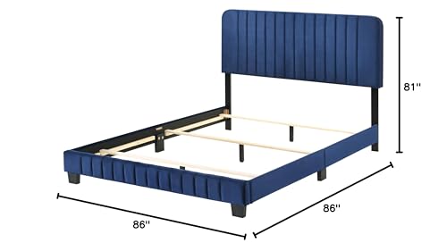 Indulge in Opulence with King Bed in Navy Blue Velvet - Channel Tufted Elegance, Customizable Mattress Support, Effortless Assembly, Versatile Sizing, and Diverse Color Selection!