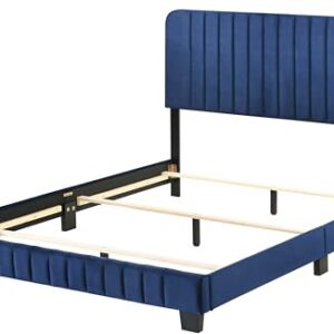 Indulge in Opulence with King Bed in Navy Blue Velvet - Channel Tufted Elegance, Customizable Mattress Support, Effortless Assembly, Versatile Sizing, and Diverse Color Selection!