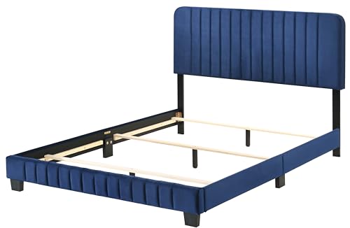 Indulge in Opulence with King Bed in Navy Blue Velvet - Channel Tufted Elegance, Customizable Mattress Support, Effortless Assembly, Versatile Sizing, and Diverse Color Selection!