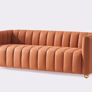 Container Furniture Glam Fabric Upholstered Solid Wood Frame 82.7" Art Deco Sofa for Living Room, Office, Sophisticated 3 Seater Couch, Orange