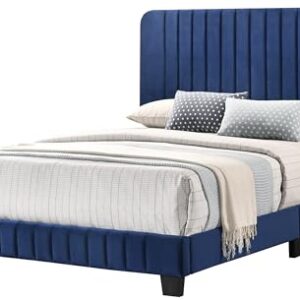 Indulge in Opulence with King Bed in Navy Blue Velvet - Channel Tufted Elegance, Customizable Mattress Support, Effortless Assembly, Versatile Sizing, and Diverse Color Selection!