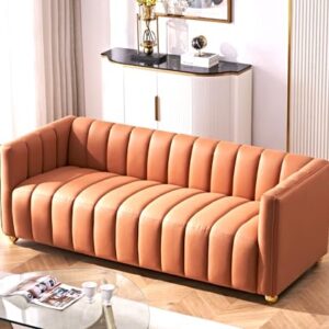 Container Furniture Glam Fabric Upholstered Solid Wood Frame 82.7" Art Deco Sofa for Living Room, Office, Sophisticated 3 Seater Couch, Orange