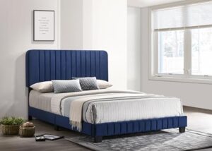 indulge in opulence with king bed in navy blue velvet - channel tufted elegance, customizable mattress support, effortless assembly, versatile sizing, and diverse color selection!