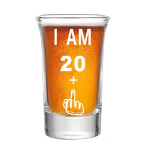 hlukana 21st birthday shot glass, 21 + middle finger funny birthday gifts for him or her, birthday decorations gifts for men, women, daughter, sister, friend - twenty one birthday shot glass (1.5 oz)