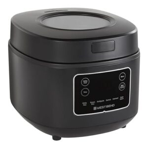 west bend programmable rice & grain cooker with 7 preset functions, includes delay start and keep warm, features easy view window & steam basket, 12 cups cooked (6 uncooked), black