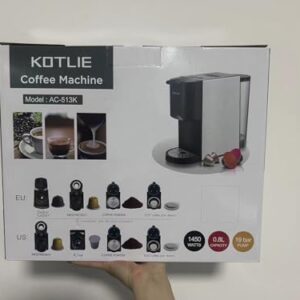 KOTLIE 4in1 Espresso Machine,Customize Volume Settings,Single Serve Coffee Maker for Nespresso original/K cups/L'OR/Ground Coffee/illy Coffee ESE,19Bar Espresso Maker,1450W Coffee Machine