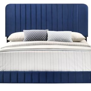 Indulge in Opulence with King Bed in Navy Blue Velvet - Channel Tufted Elegance, Customizable Mattress Support, Effortless Assembly, Versatile Sizing, and Diverse Color Selection!