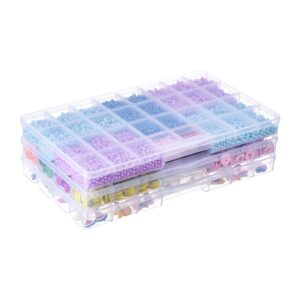 bangqiao 3 pack fixed 32 grids clear plastic storage box, transparent organizer container case for bead, button, jewelry, diamond, craft supplies, small parts, sewing kit, diy accessories